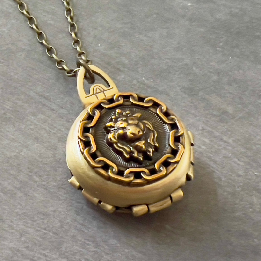 Lion Head Locket Necklace Leo Birthday Gift Courage Strength Lion Cat ...