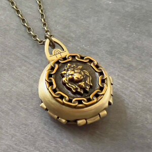 Lion Head Locket Necklace Leo Birthday Gift Courage Strength Lion Cat ...