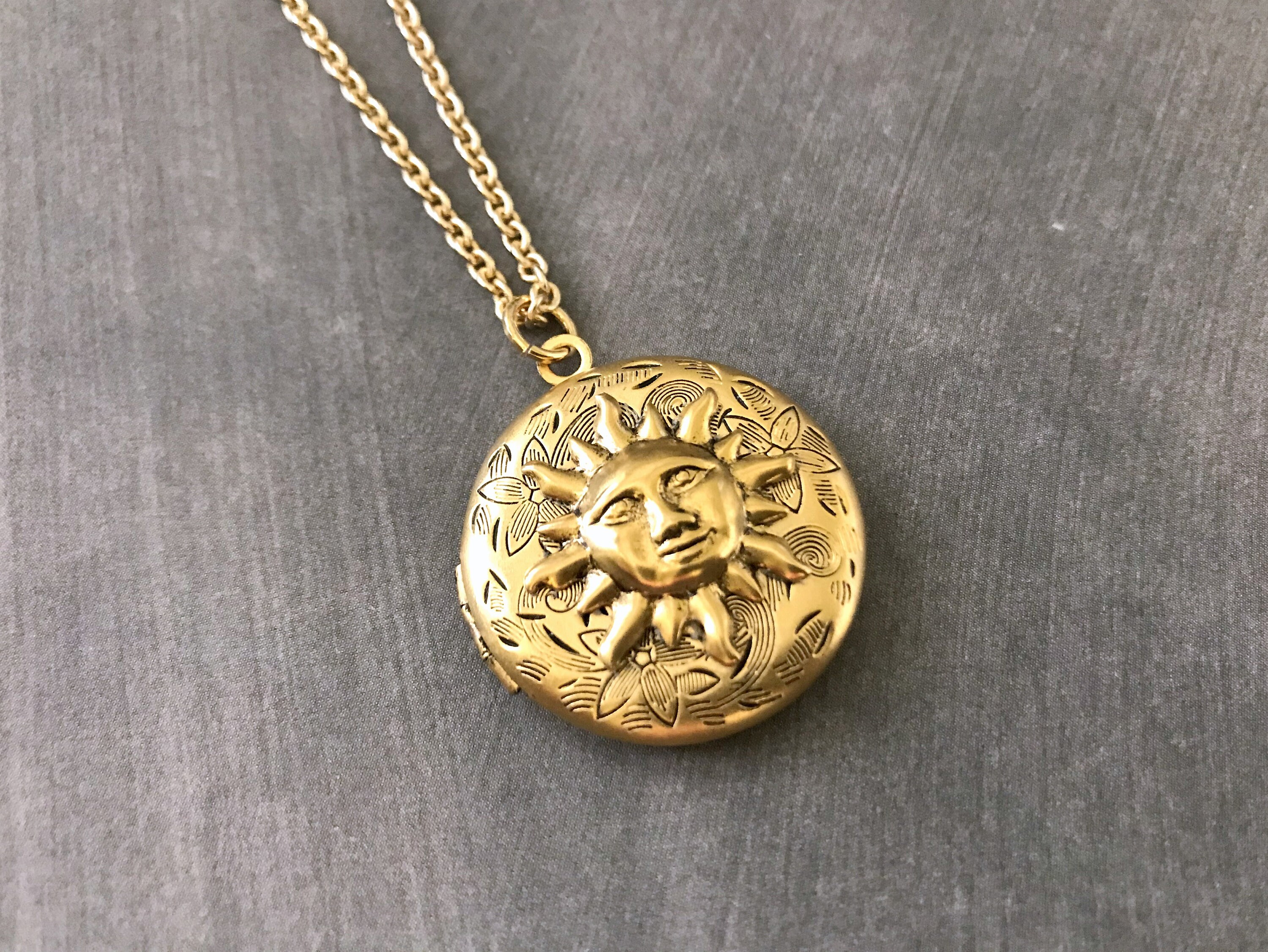 Gold Sun Locket Celestial Necklace Bridesmaid Gift BFF Gift | Etsy