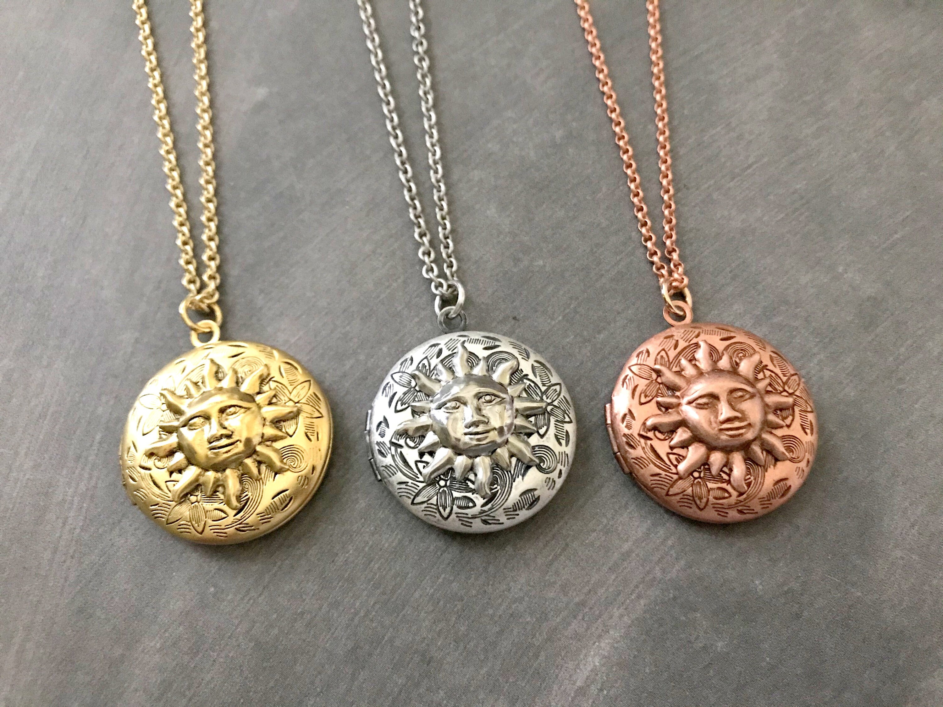 Gold Sun Locket Celestial Necklace Bridesmaid Gift BFF Gift | Etsy