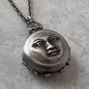 Full Moon Locket Celestial 4 Photo Locket Necklace Folding Men's Locket ...