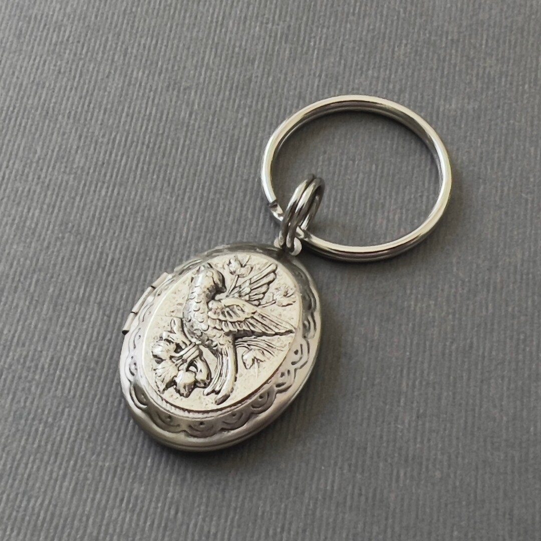 Floral Bird Locket Key Ring Nature Inspired Unisex Oval Locket Key ...