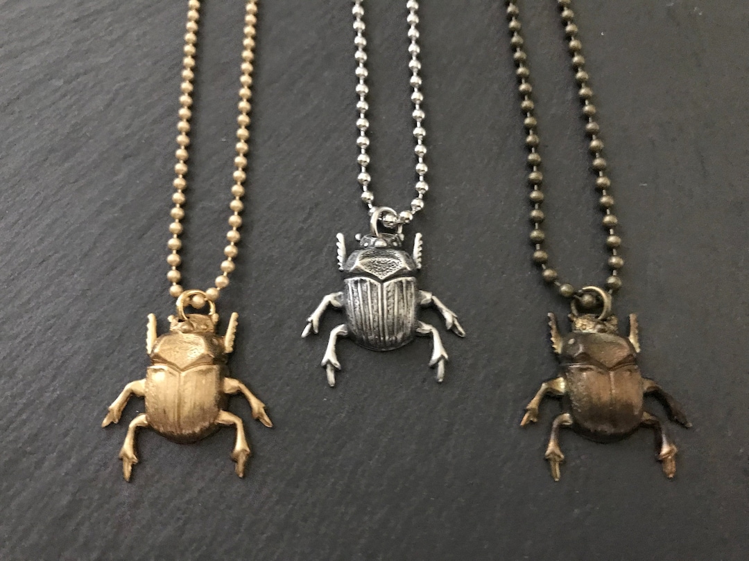 Silver Beetle Necklace Patina Insect Gold Scarab Pendant Unisex Men's ...