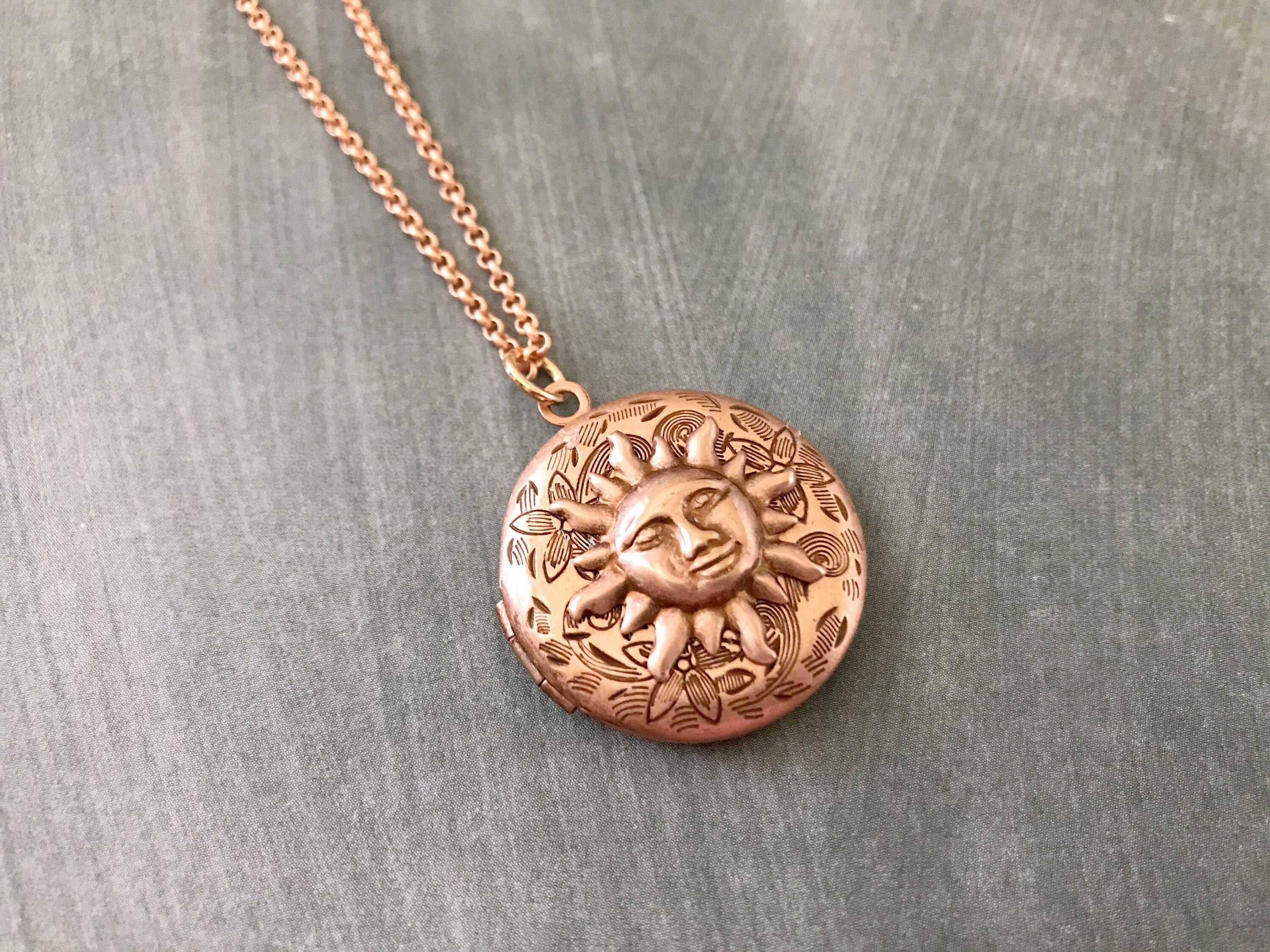 Rose Gold Sun Celestial Locket Sun Face Sunshine Necklace | Etsy