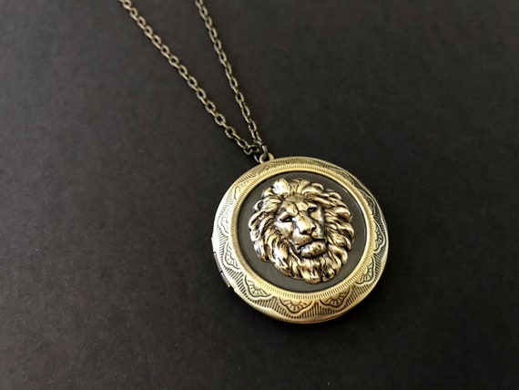 XL LION Locket Leo Birthday Gift Zodiac Lion Round Locket | Etsy
