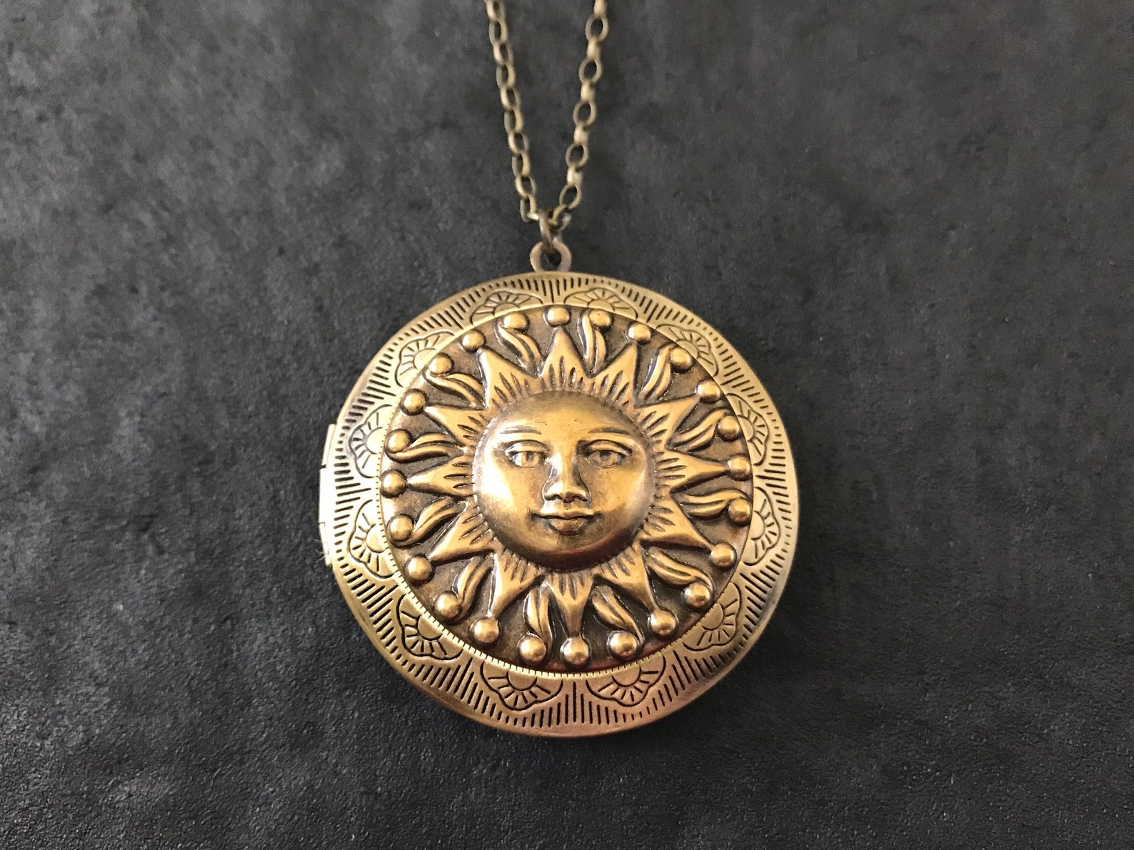 XL Celestial Locket Bold Sun Face Statement Necklace Antique - Etsy