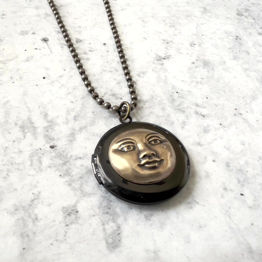 Celestial Black Locket Full Moon Man in the Moon Father’s Day Gift Men ...