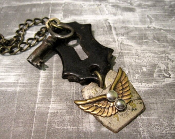 Steampunk Jewelry Escutcheon Skeleton Key Wing Necklace Exclusive ...