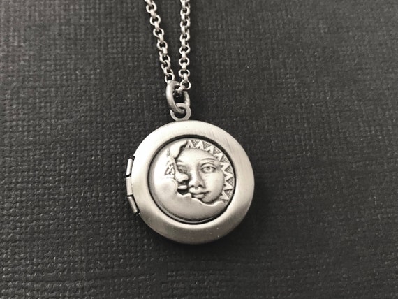 Small Moon Sun Locket Celestial Locket ANTIQUE SILVER Lunar | Etsy