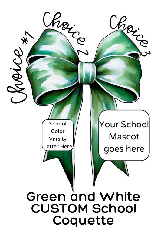 CUSTOMIZED GREEN and WHITE Coquette Bow School Png Digital Download - Etsy