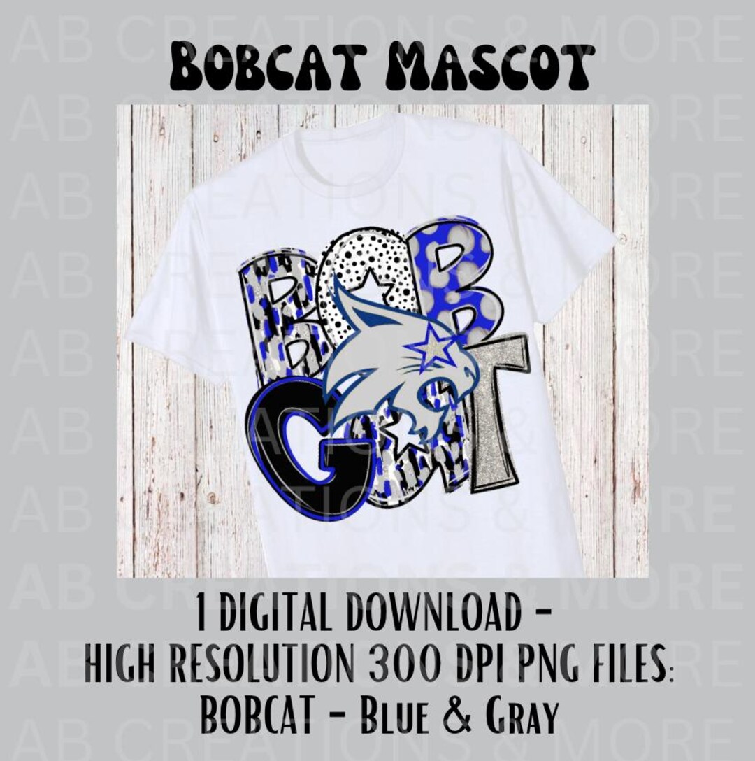 Preppy Bobcat Blue and Gray Mascot Digital PNG Fils . One Blue and Gray ...