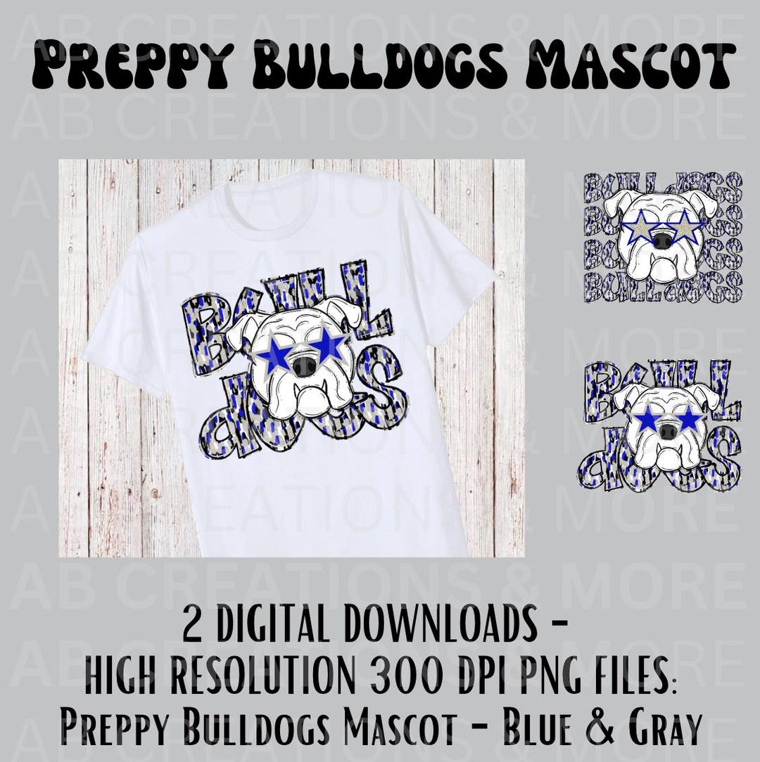 Preppy Bulldogs Blue and Gray Mascot Digital PNG Files . Two Different ...