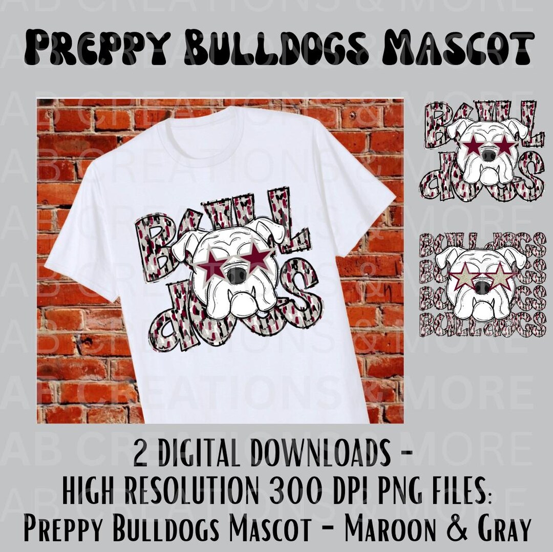 Preppy Bulldogs Maroon and Gray Mascot Digital PNG Files . Two ...