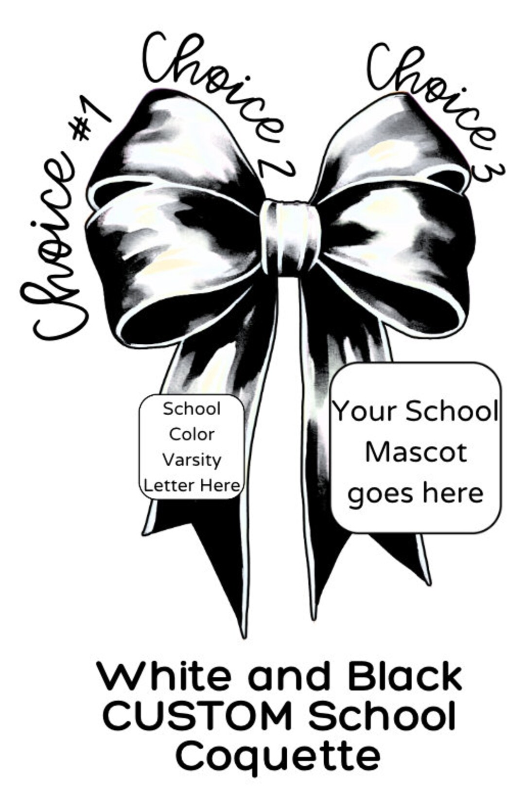 CUSTOMIZED BLACK and WHITE Coquette Bow School Png Digital Download - Etsy