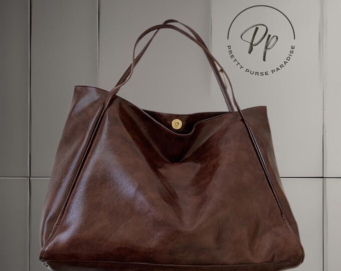 Large Retro Leather Shoulder Bag Minimalist Design Purse Gift for Her ...