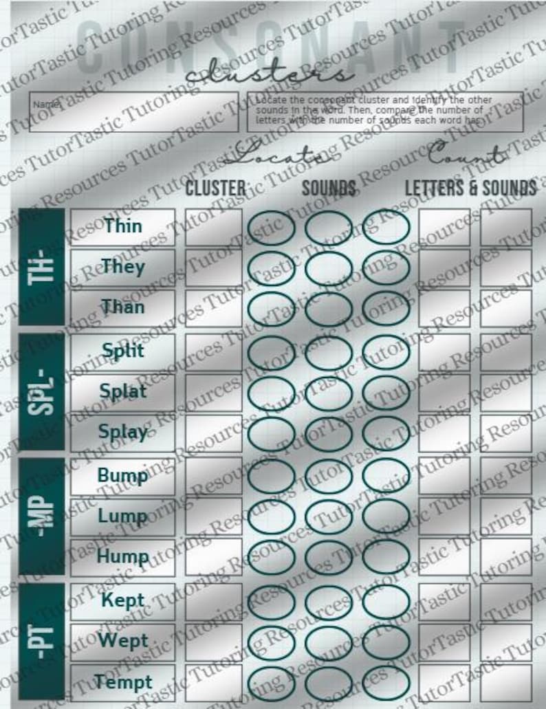 Consonant Clusters Workbook - Etsy