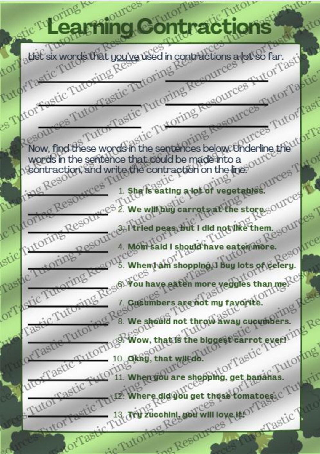 Learning Contractions Workbook - Etsy