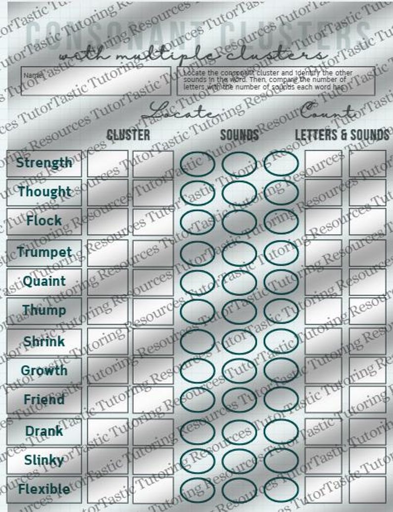 Consonant Clusters Workbook - Etsy