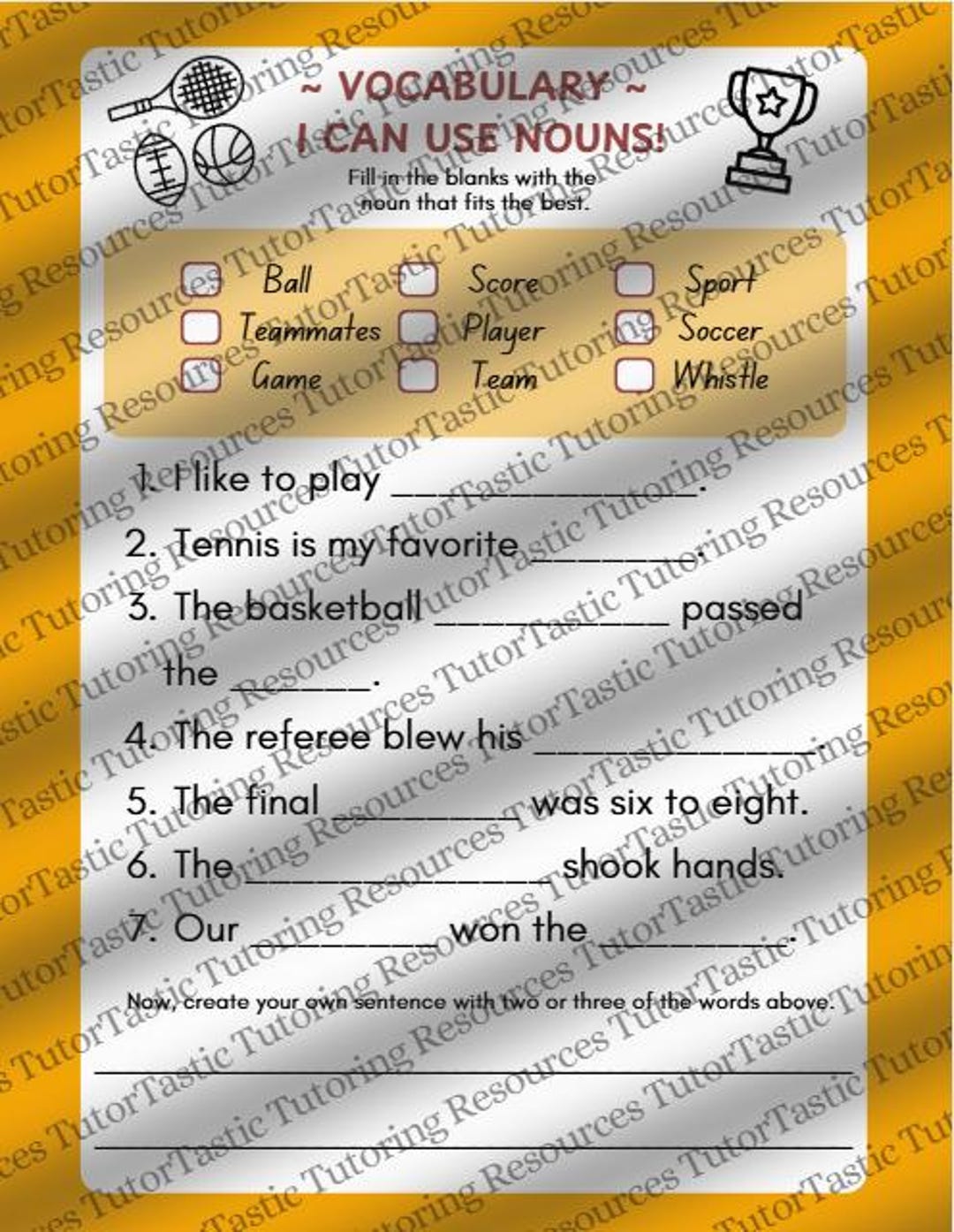 Vocabulary, Nouns Workbook - Etsy