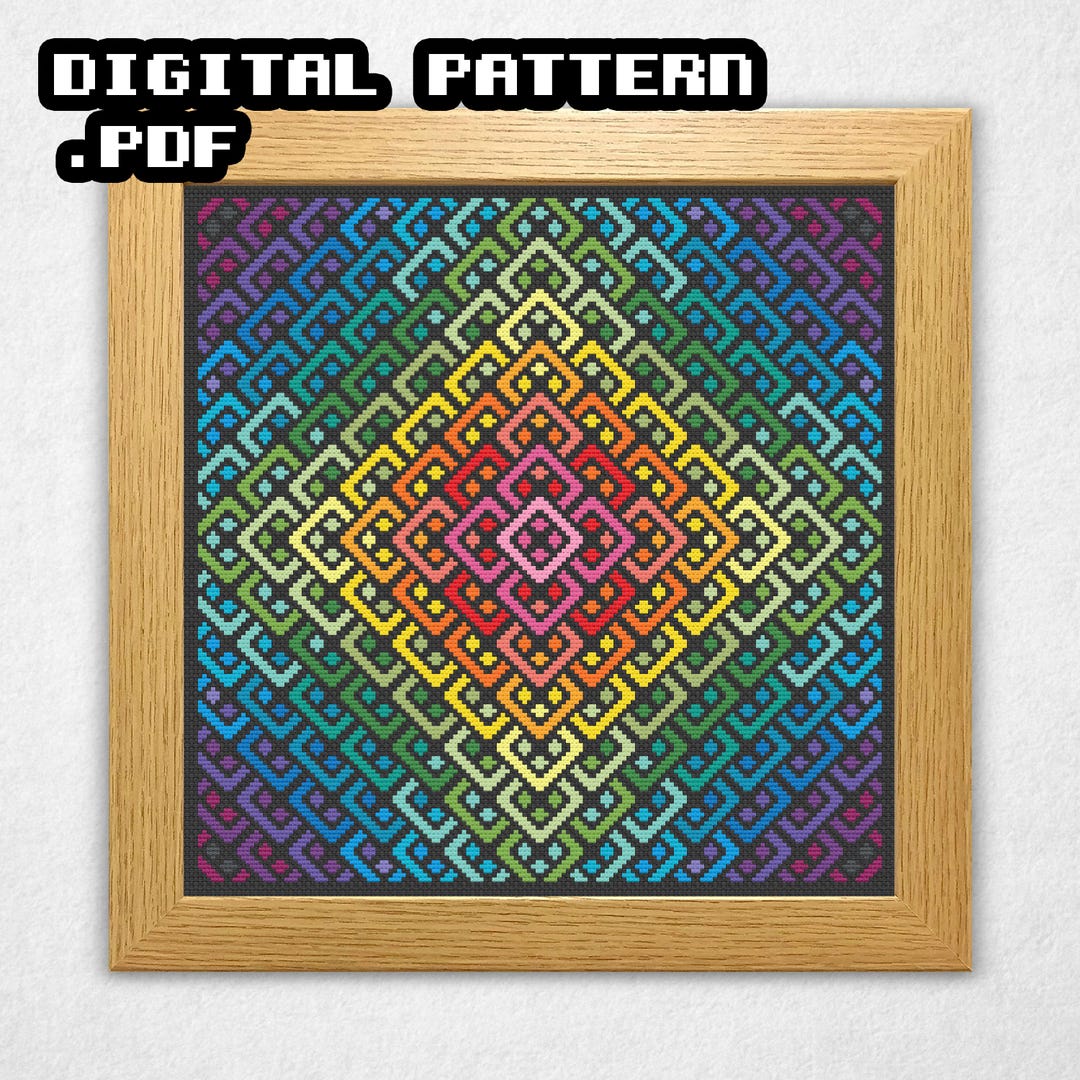 Layered Rainbow Diamonds - Psychedelic Cross Stitch Pattern, Instant ...