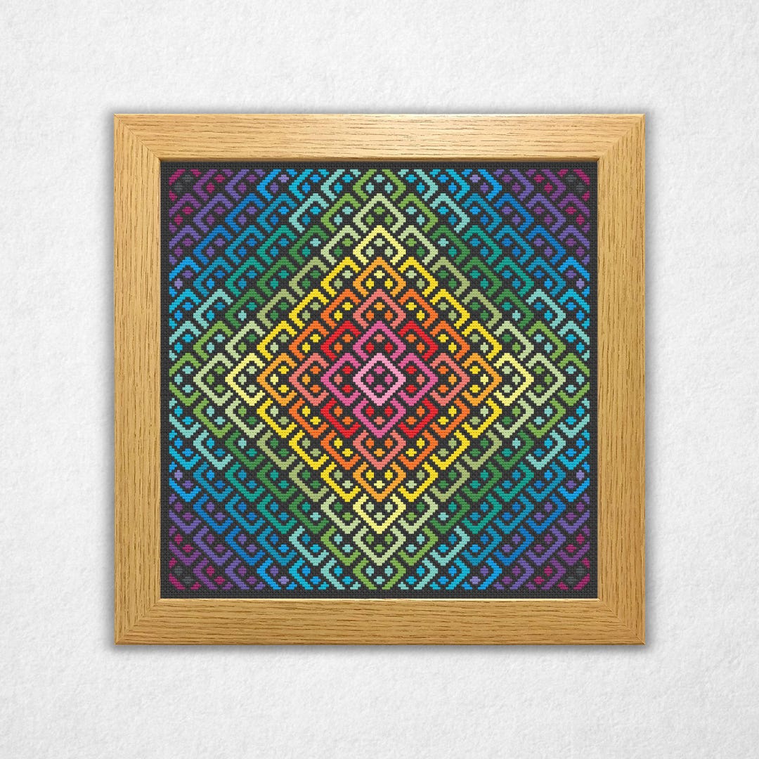 Rainbow Layered Diamonds - Cross Stitch Pattern PDF, Geometric Style ...