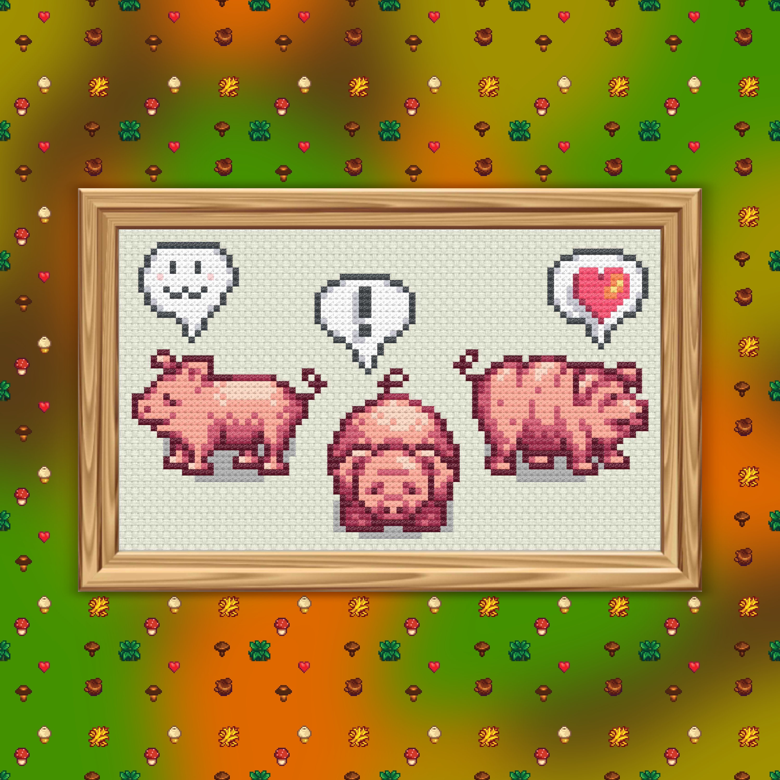 Stardew Pig Sprites - Bite Sized Sprite Display Cross Stitch Pattern ...