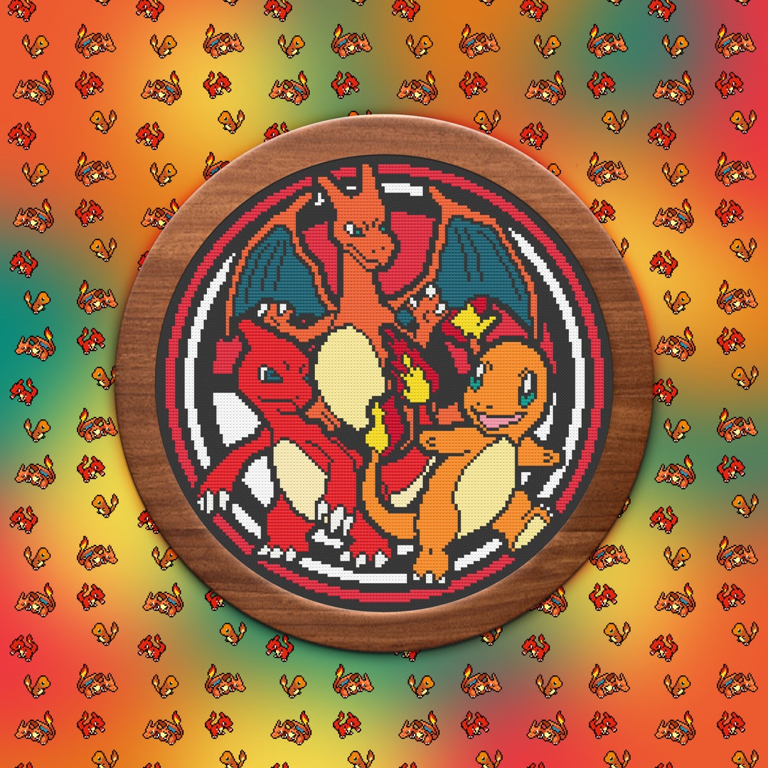 Fiery Friends Evolution - Stained Glass Style Cross Stitch Pattern ...