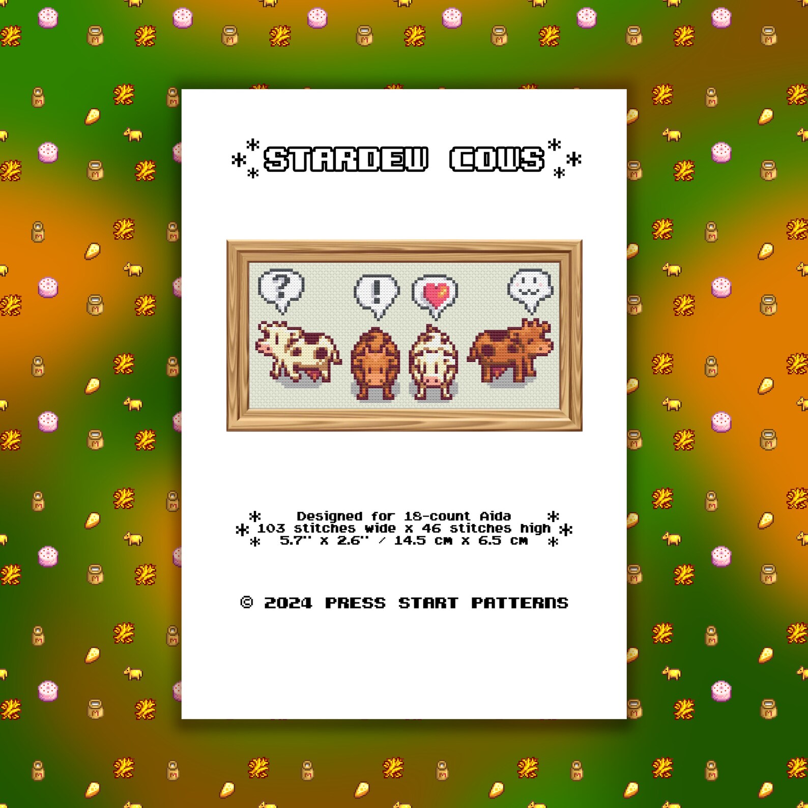 Stardew Cow Sprites - Bite Sized Sprite Display Cross Stitch Pattern ...