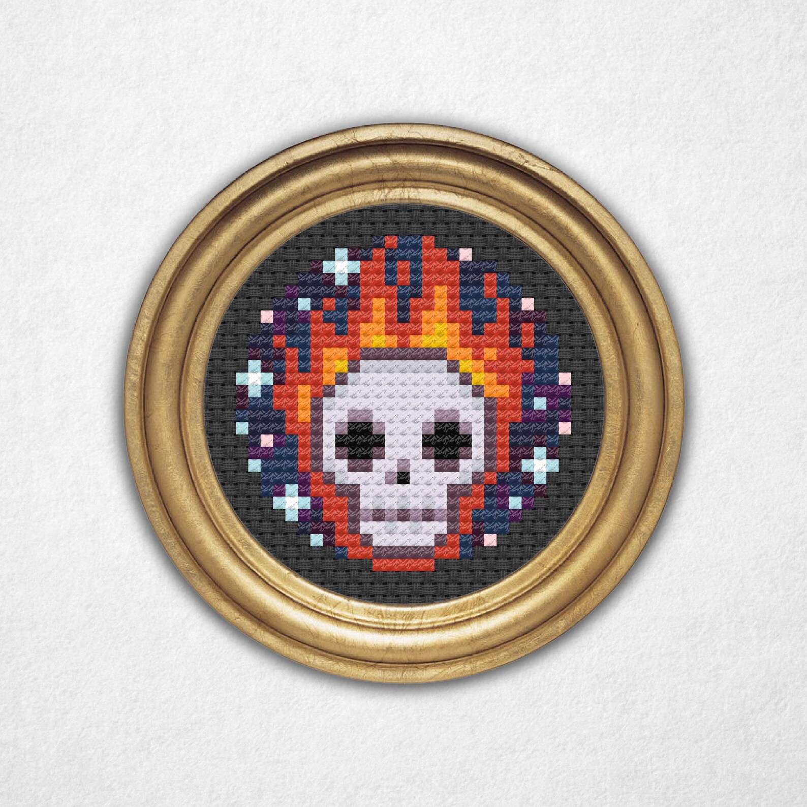 Flaming Skull - Mini Cross Stitch Pattern PDF, Pixel Art Style Counted ...