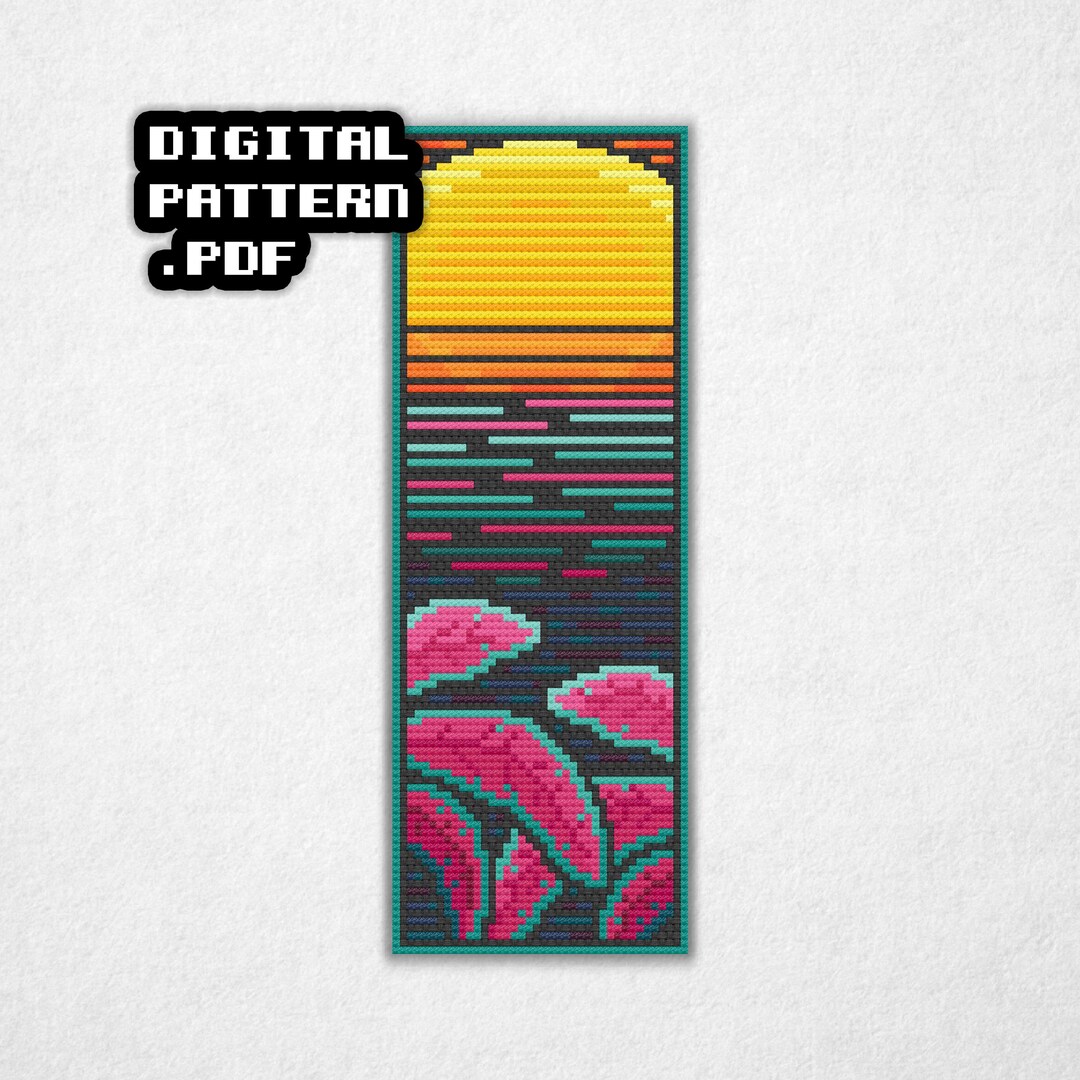 Vaporwave Sunset - Cross Stitch Pattern PDF, Bookmark, 80s Retro Style ...