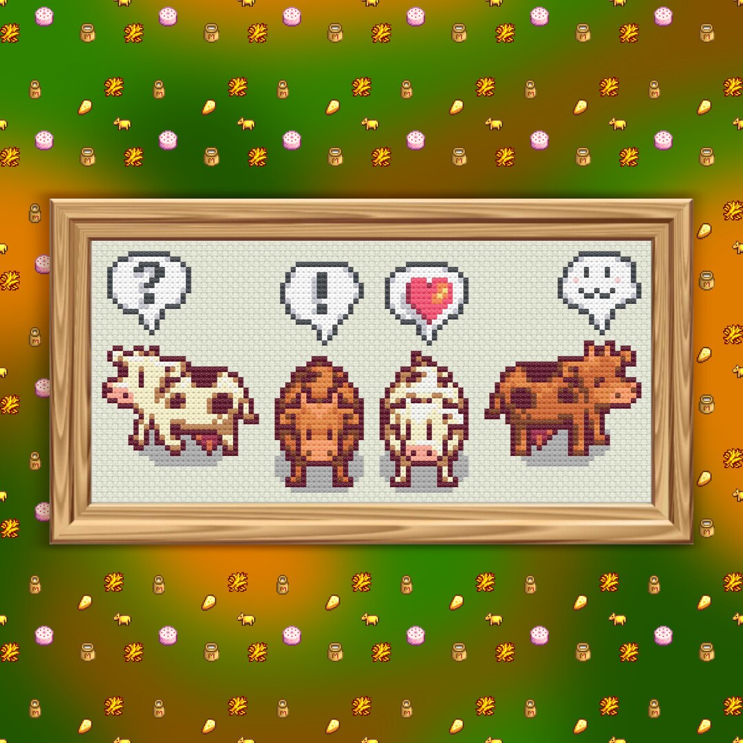 Stardew Cow Sprites Bite Sized Sprite Display Cross Stitch Pattern ...