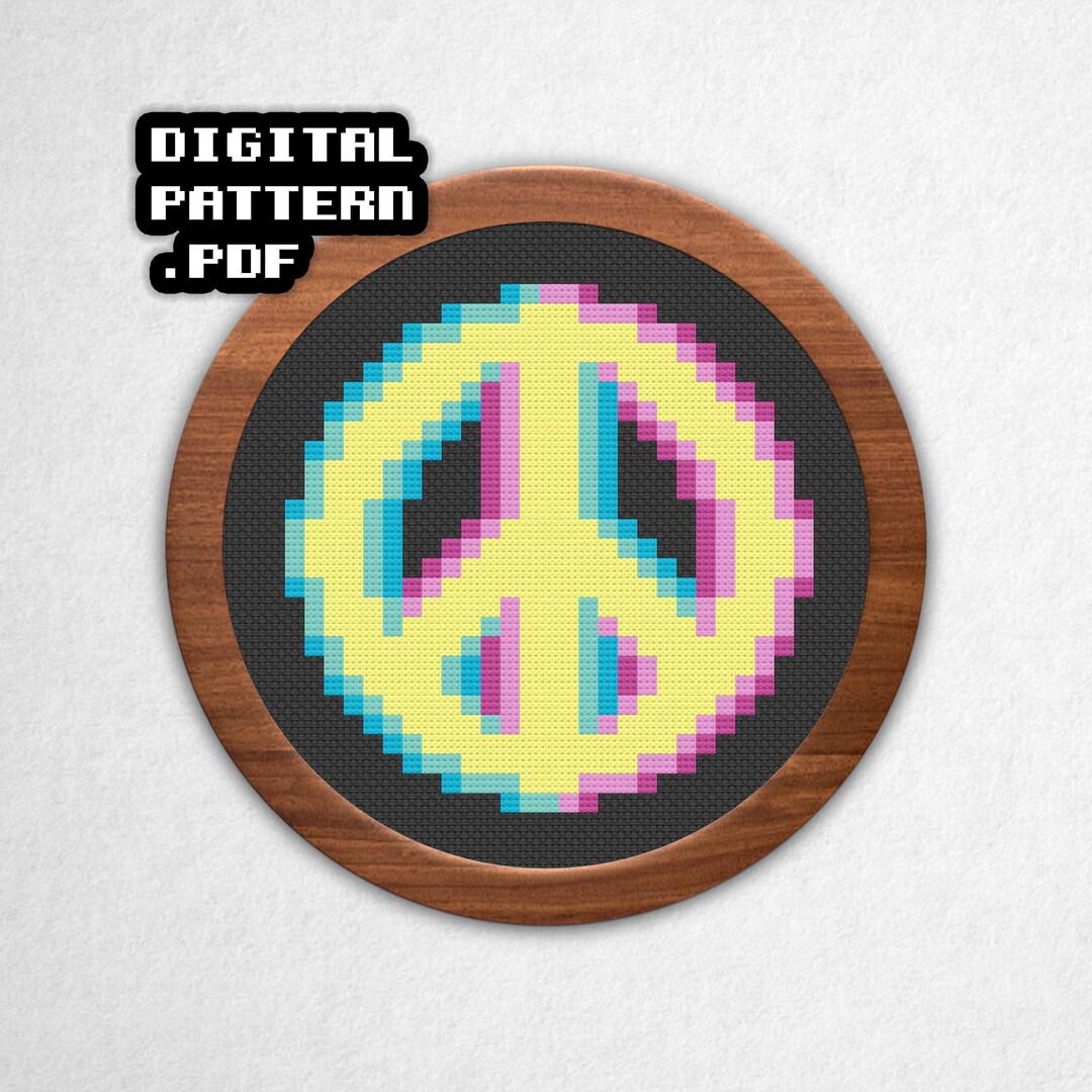 Peace Symbol - Small Cross Stitch Pattern PDF, 3x3 Block Pixel Art ...