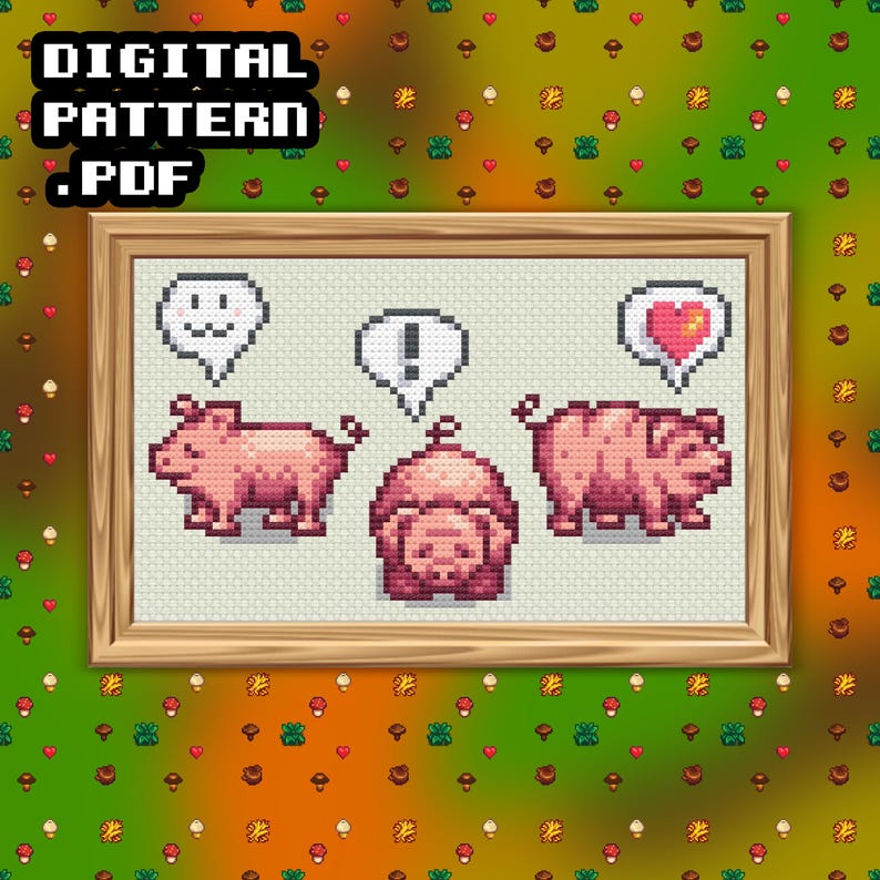 Stardew Pig Sprites - Bite Sized Sprite Display Cross Stitch Pattern ...