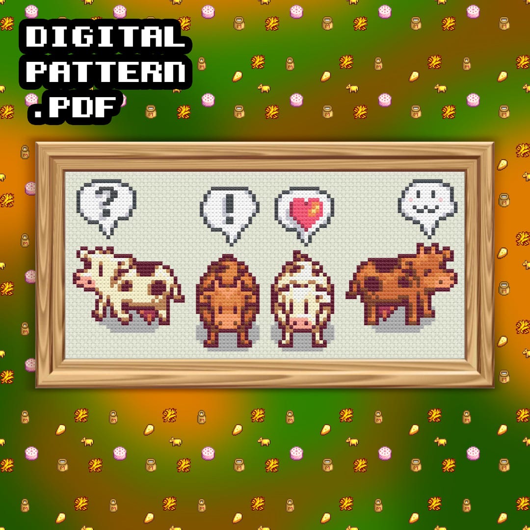 Stardew Cow Sprites - Bite Sized Sprite Display Cross Stitch Pattern ...
