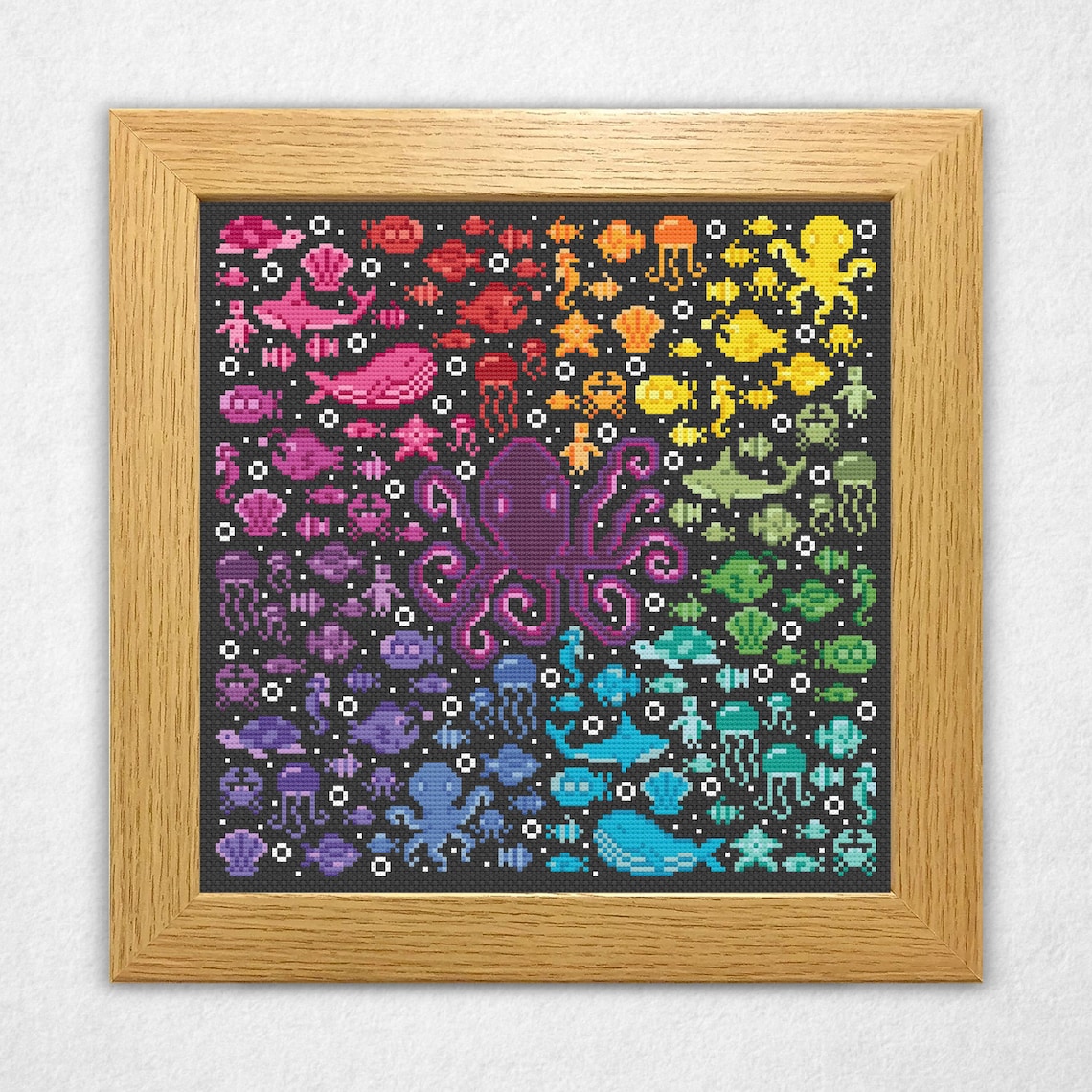 Chromatic Ocean - Cross Stitch Pattern PDF, Color Wheel Pixel Art Style ...