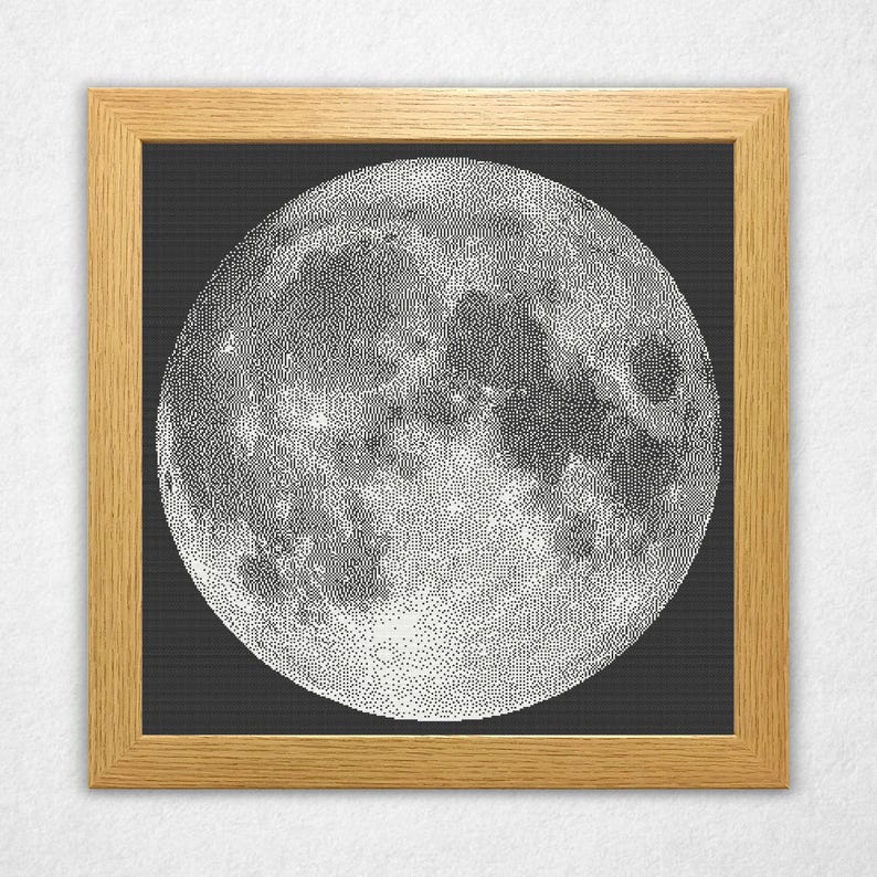 Monochrome Full Moon Cross Stitch Pattern - Black & White Bitmap Design ...