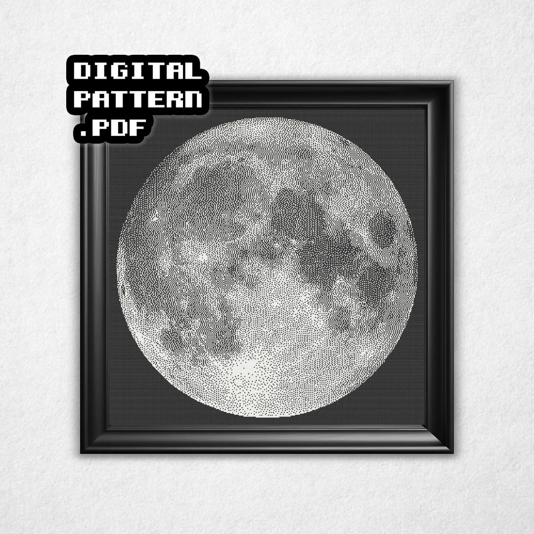 Monochrome Full Moon Cross Stitch Pattern - Black & White Bitmap Design ...