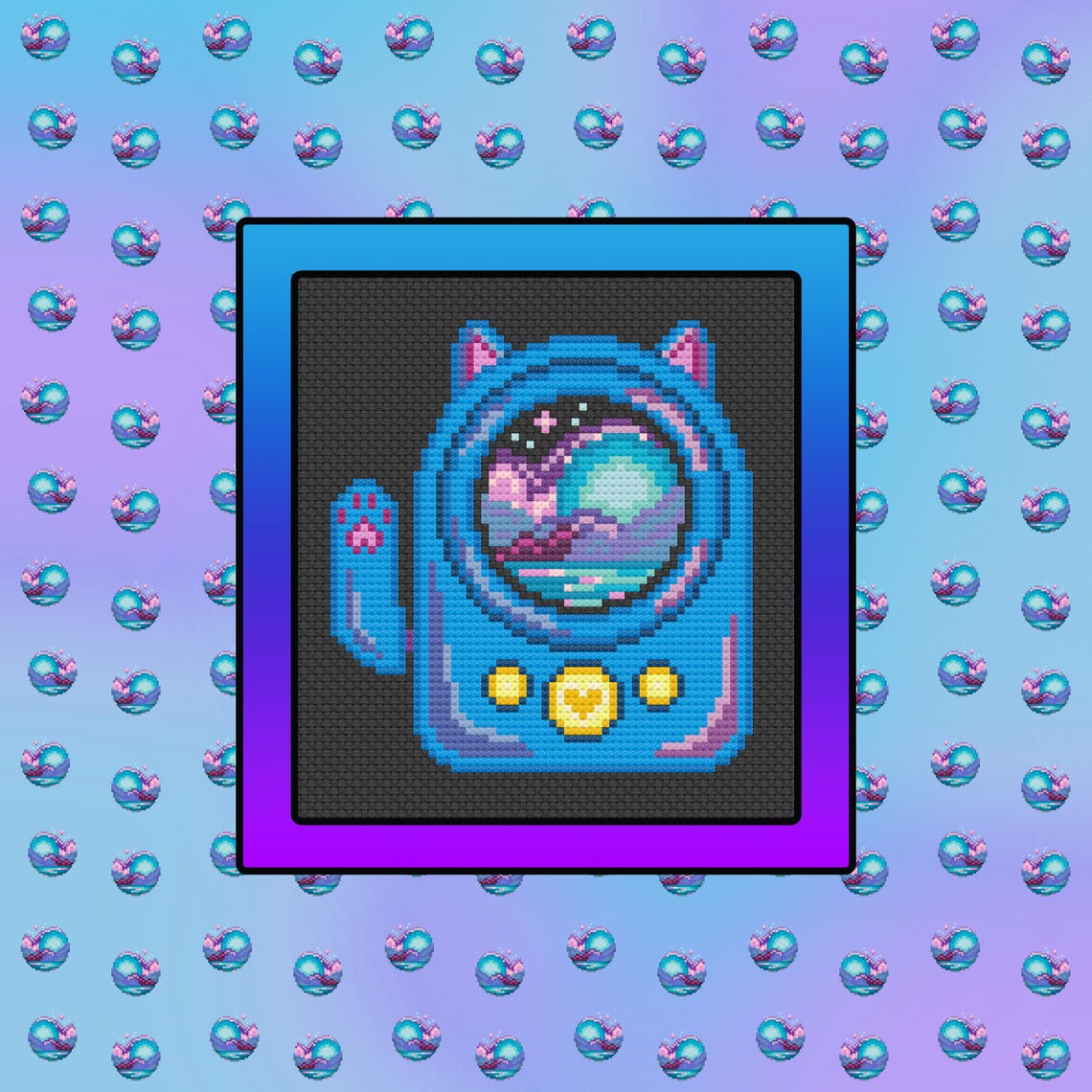 Lucky Cat Pixel Screen Lamp - Night Sky - Cross Stitch Pattern, Instant ...