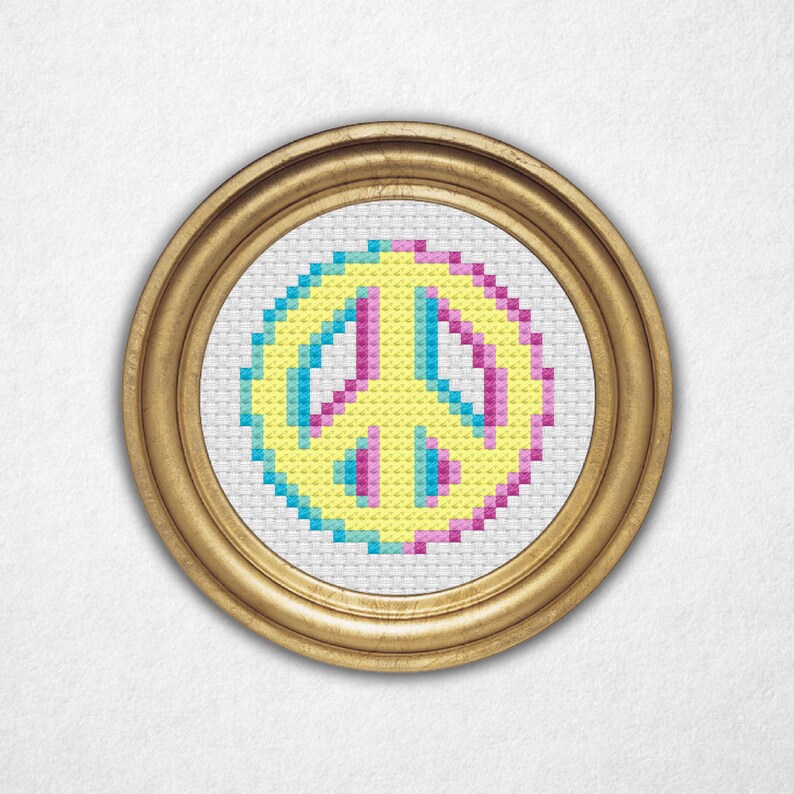 Peace Symbol - Mini Cross Stitch Pattern PDF, Pixel Art Style Counted ...
