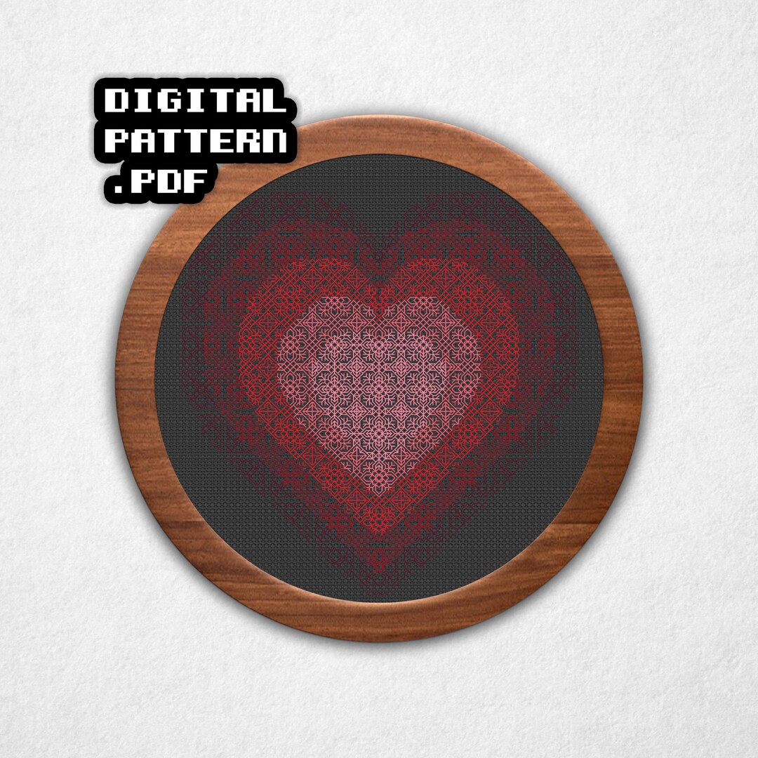 Fading Heart - Cross Stitch Pattern PDF, Blackwork / Backstitch Style ...