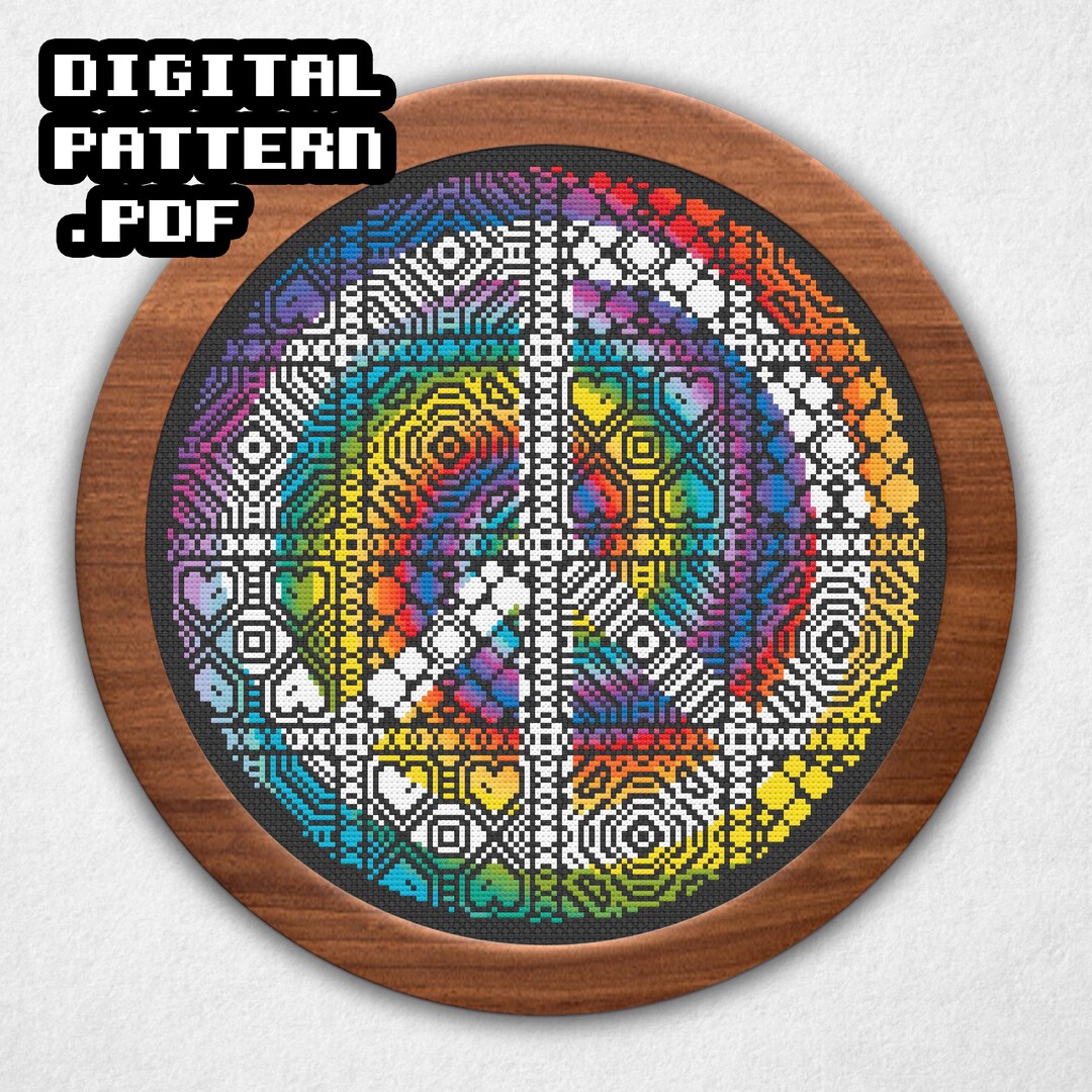 Patterned Tie Dye Peace Sign - Cross Stitch Patterns Large and Small ...