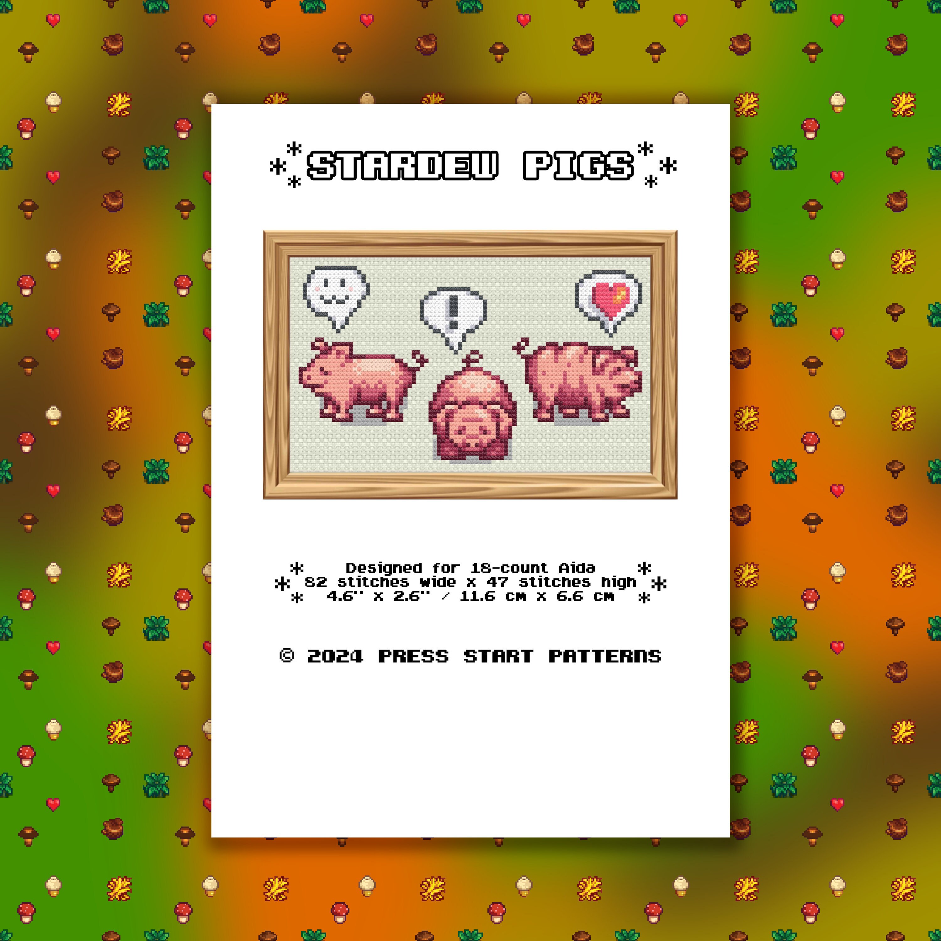Stardew Pig Sprites - Bite Sized Sprite Display Cross Stitch Pattern ...
