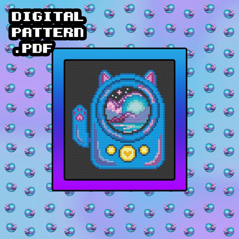 Lucky Cat Pixel Screen Lamp - Night Sky - Cross Stitch Pattern, Instant ...