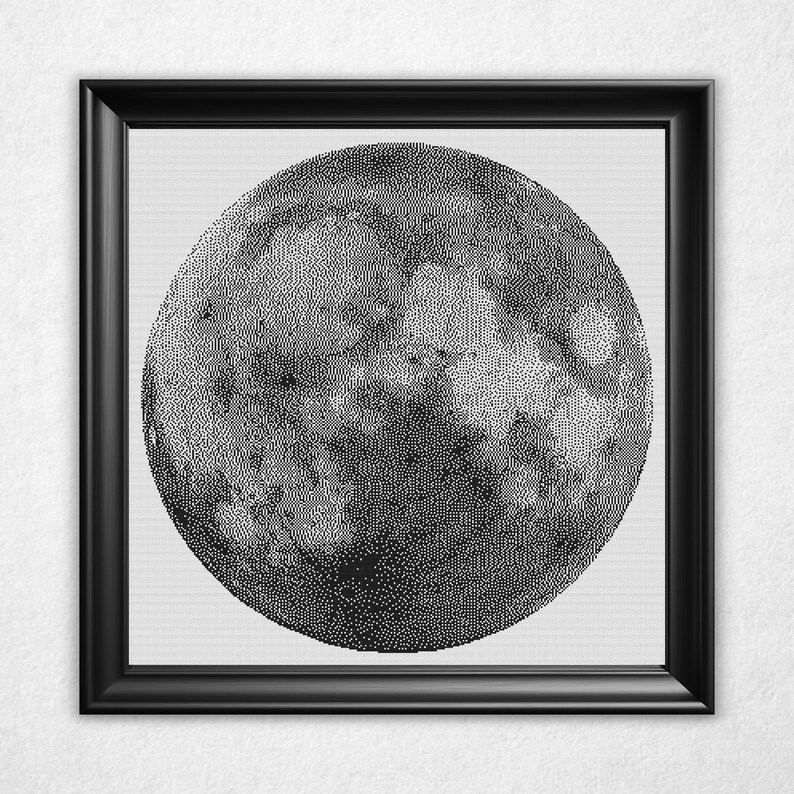 Monochrome Full Moon Cross Stitch Pattern - Black & White Bitmap Design ...