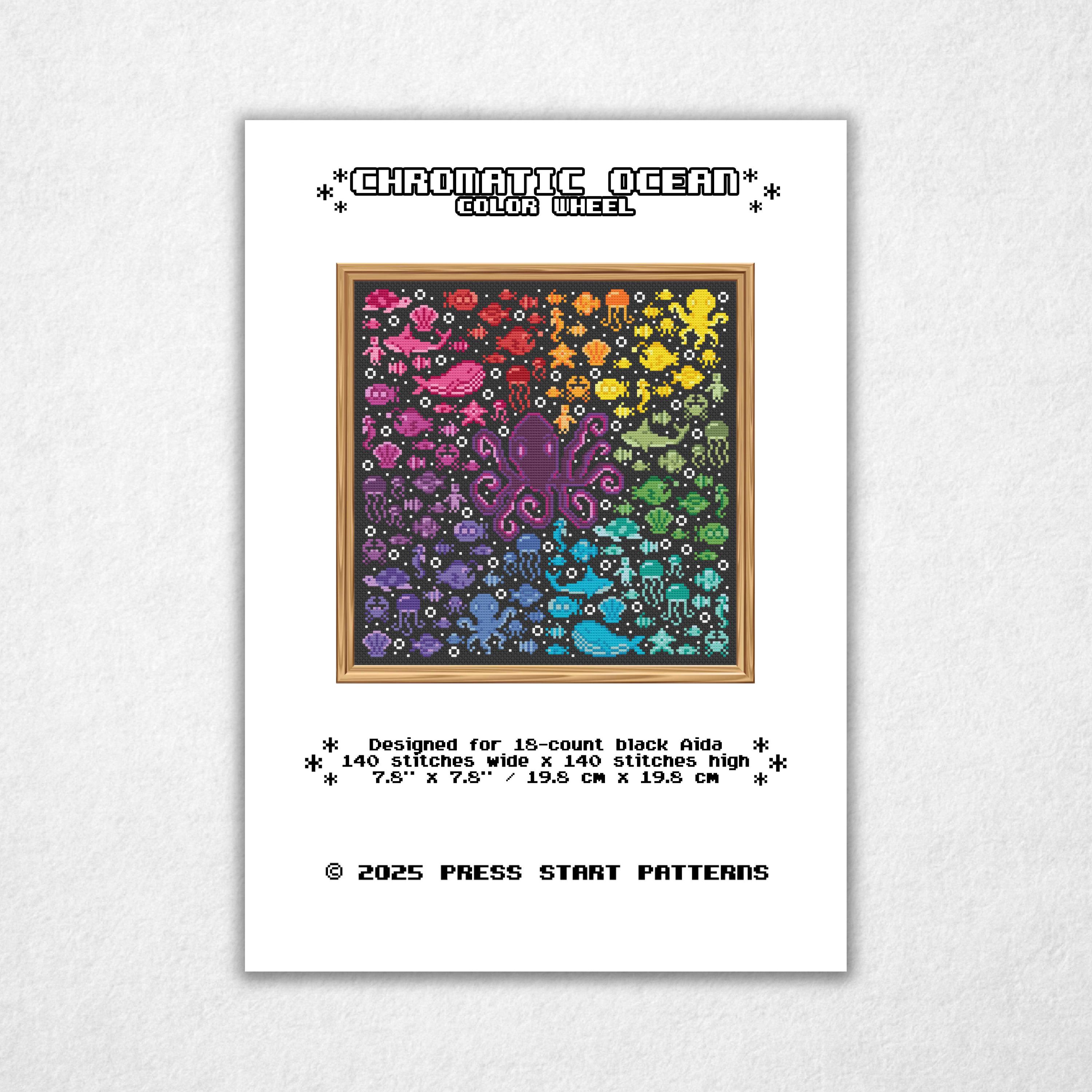 Chromatic Ocean - Cross Stitch Pattern PDF, Color Wheel Pixel Art Style ...