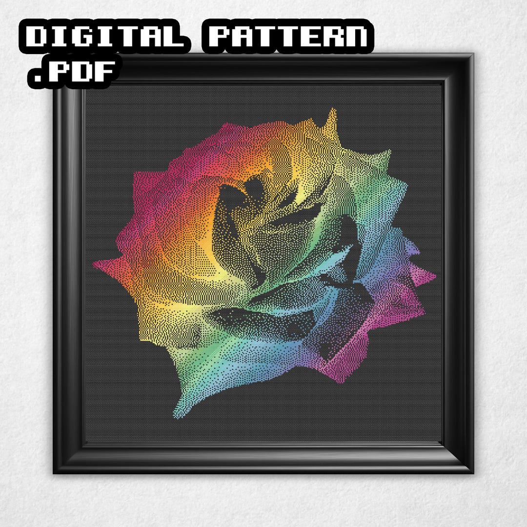 Chromatic Rose - Cross Stitch Pattern, Instant Download PDF - Rainbow ...