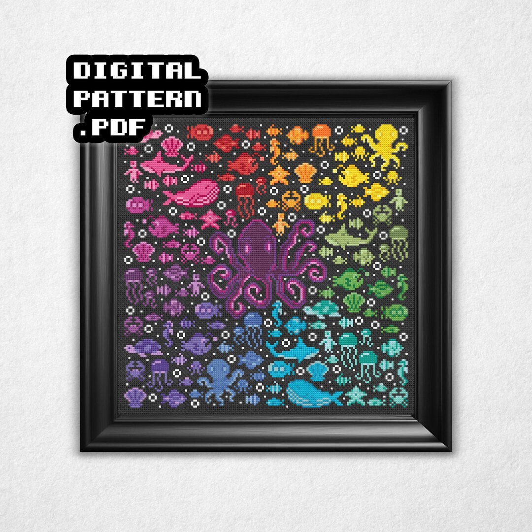 Chromatic Ocean - Cross Stitch Pattern PDF, Color Wheel Pixel Art Style ...