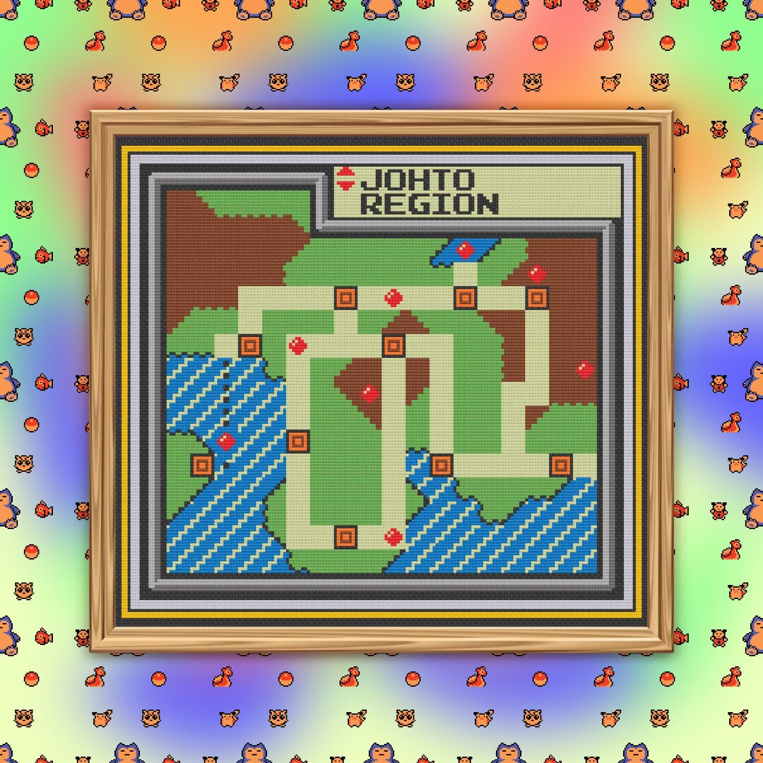 Johto Region Map Generation II Game Scene Cross Stitch Pattern, Instant ...