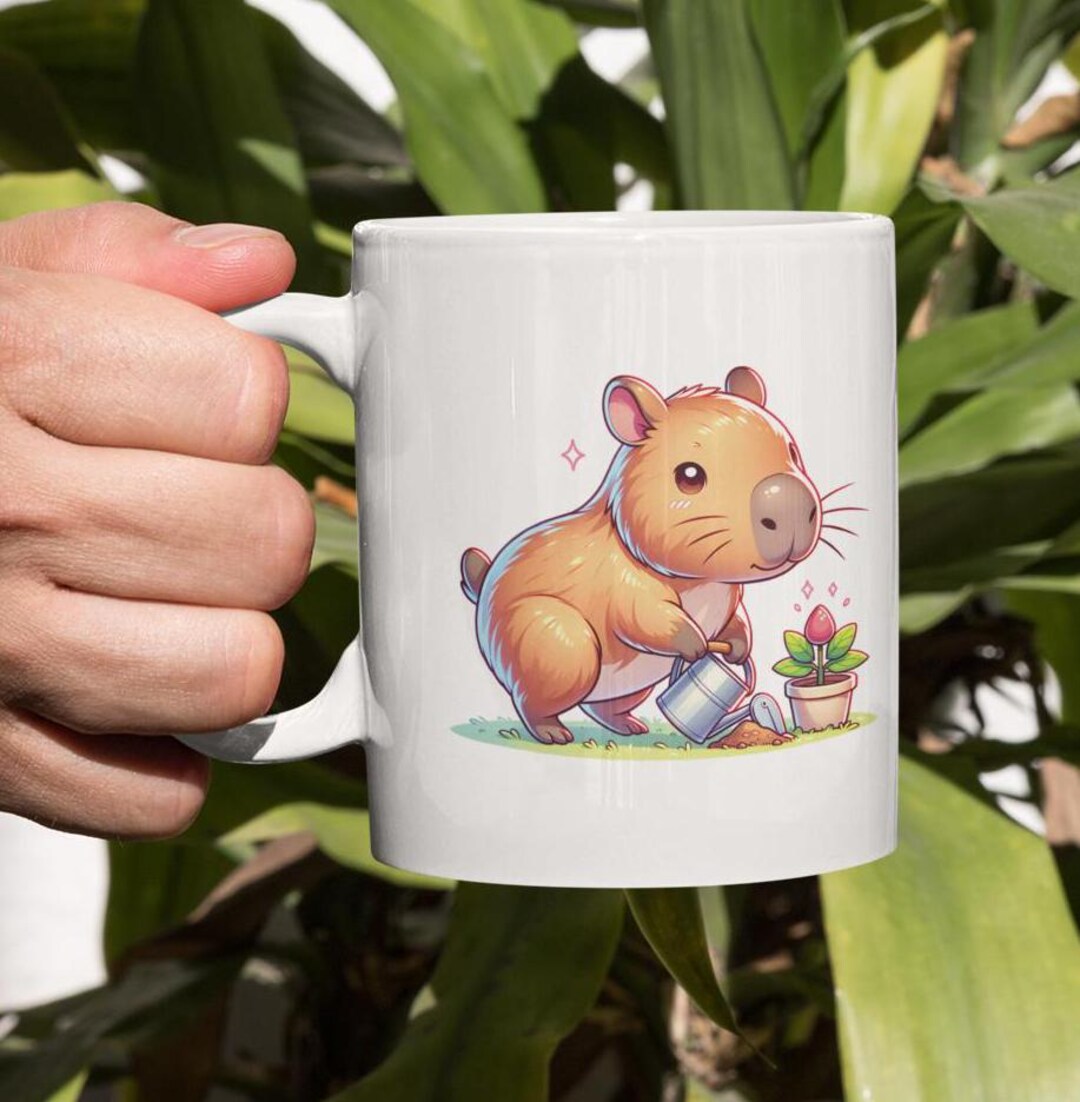 Cute Capybara Gardening Mug, Adorable Capybara Illustration, Gardeners ...