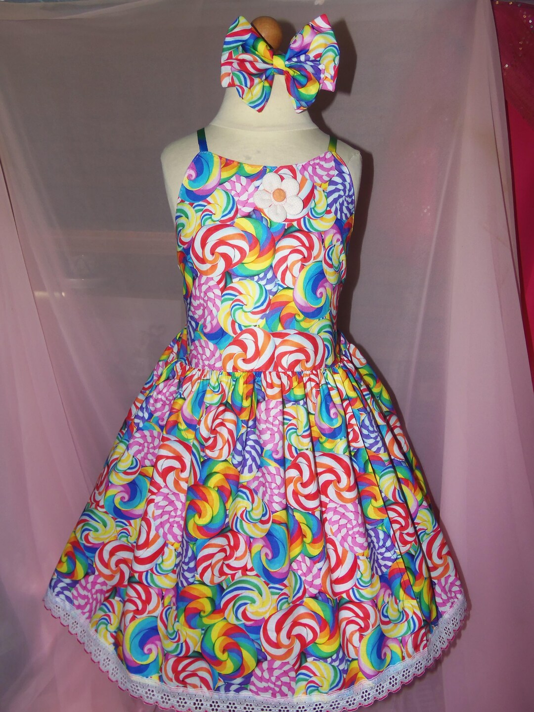 Rainbow Lollipop Dress and Bow Set Size 5T - Summer Beach Style - Etsy